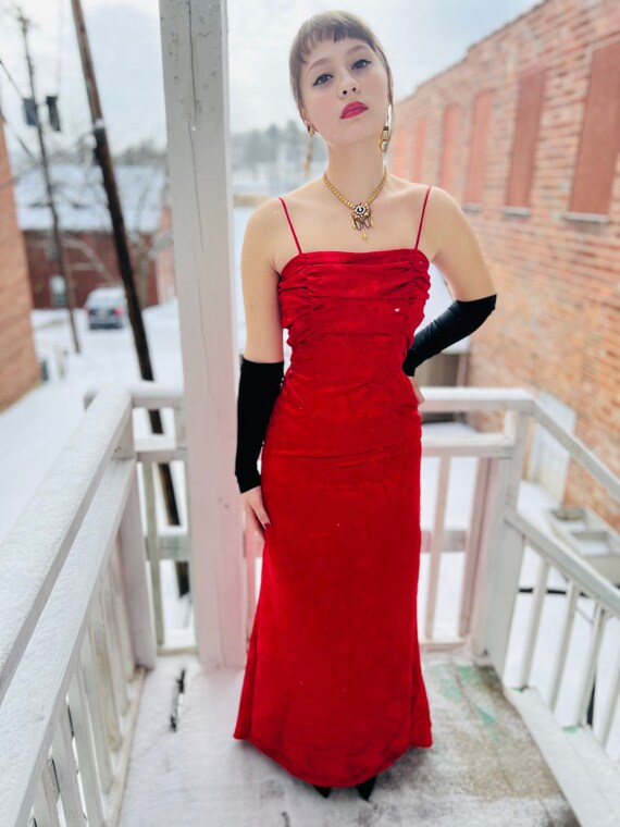 Rose Strappy Dress,Red Rose Dress,90s Strappy Dress,9… - Gem