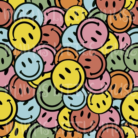 Retro Smiley Face Seamless File | Etsy