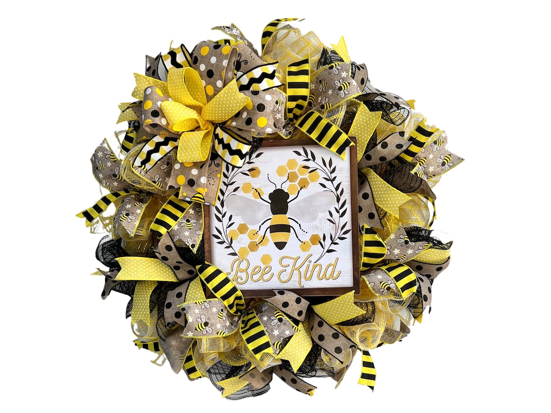 Bee Kind Wreath: Yellow & Black Summer Front Door Decor - Etsy