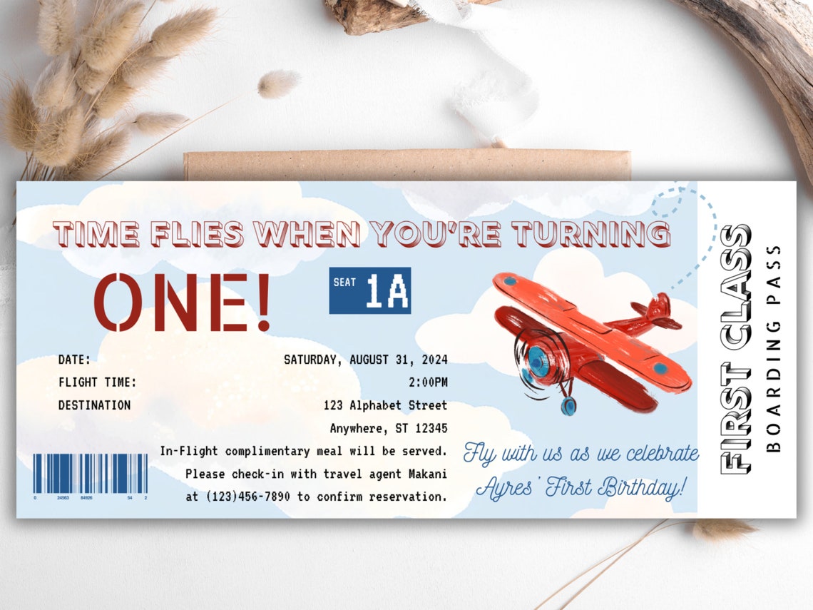 First in Flight Birthday Invitation, Airplane Birthday Invitation ...