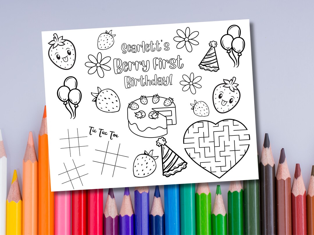 Berry First Birthday Coloring Sheet, Editable Coloring Page, Canvas ...