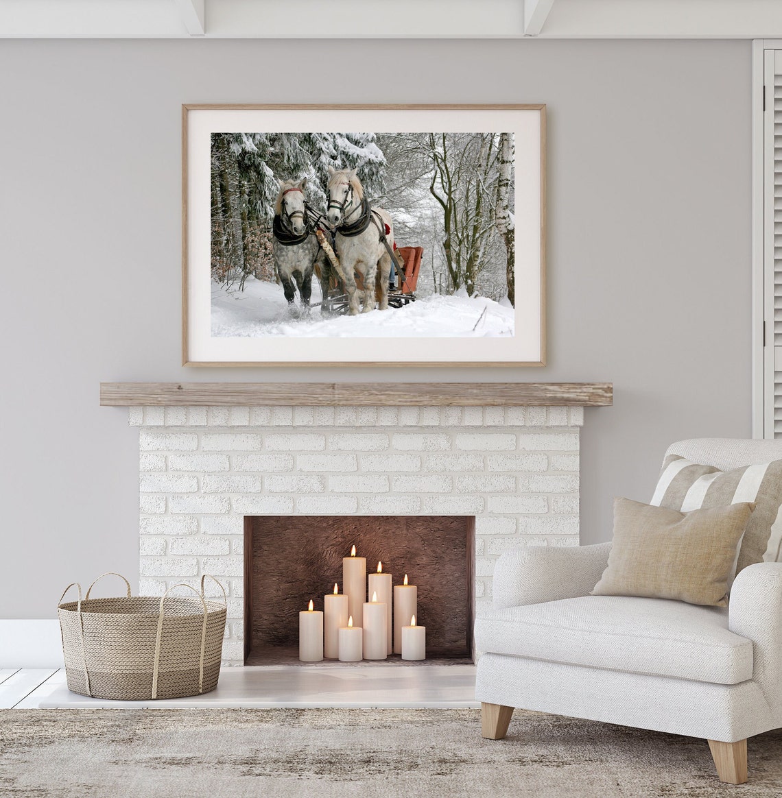 Horse Drawn Sleigh, Large Wall Art, Horse Art Print, Large Canvas Art ...