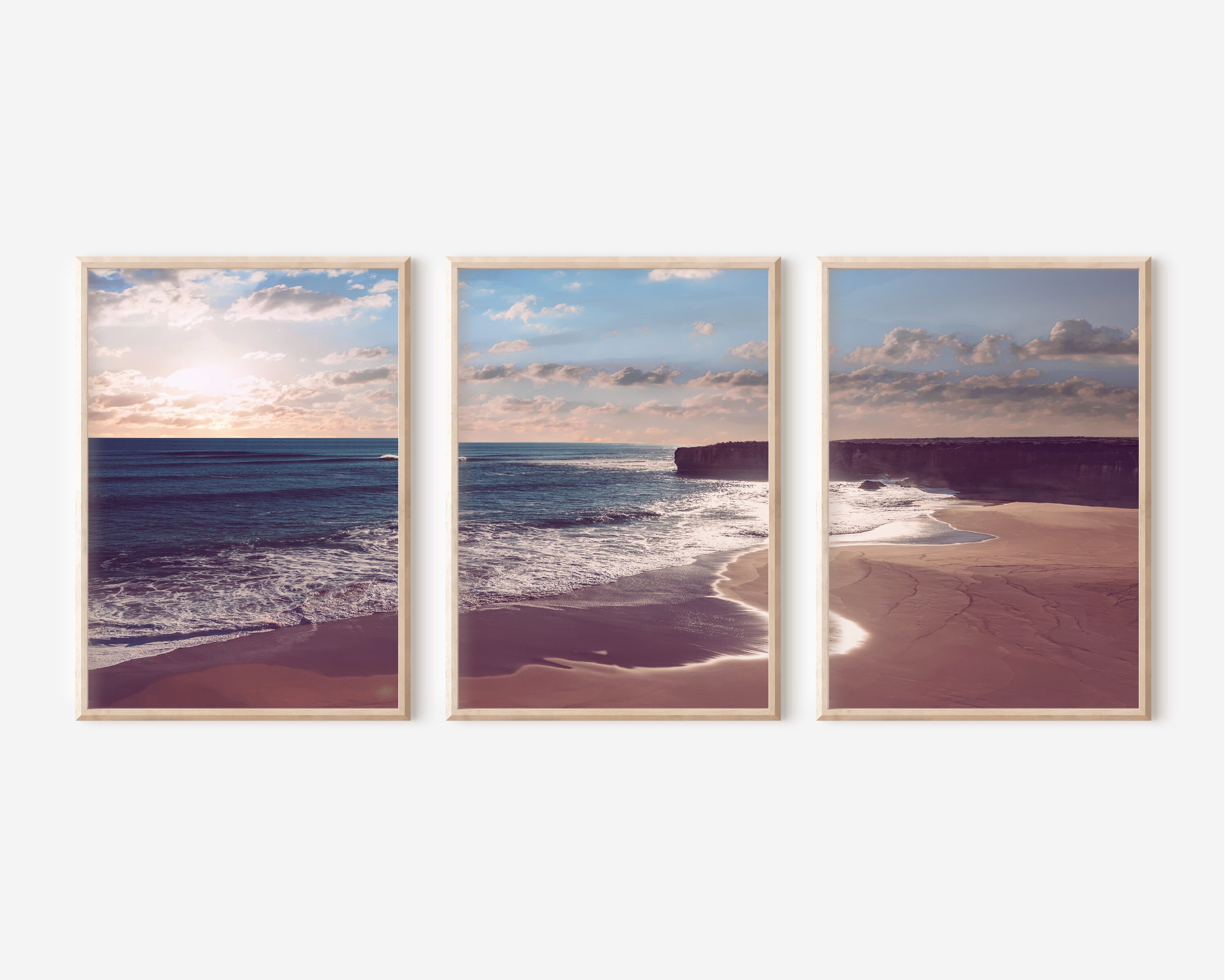 Beach Sunrise Wall Art Set, Beach Print Set di 3, Sunrise Over Ocean ...