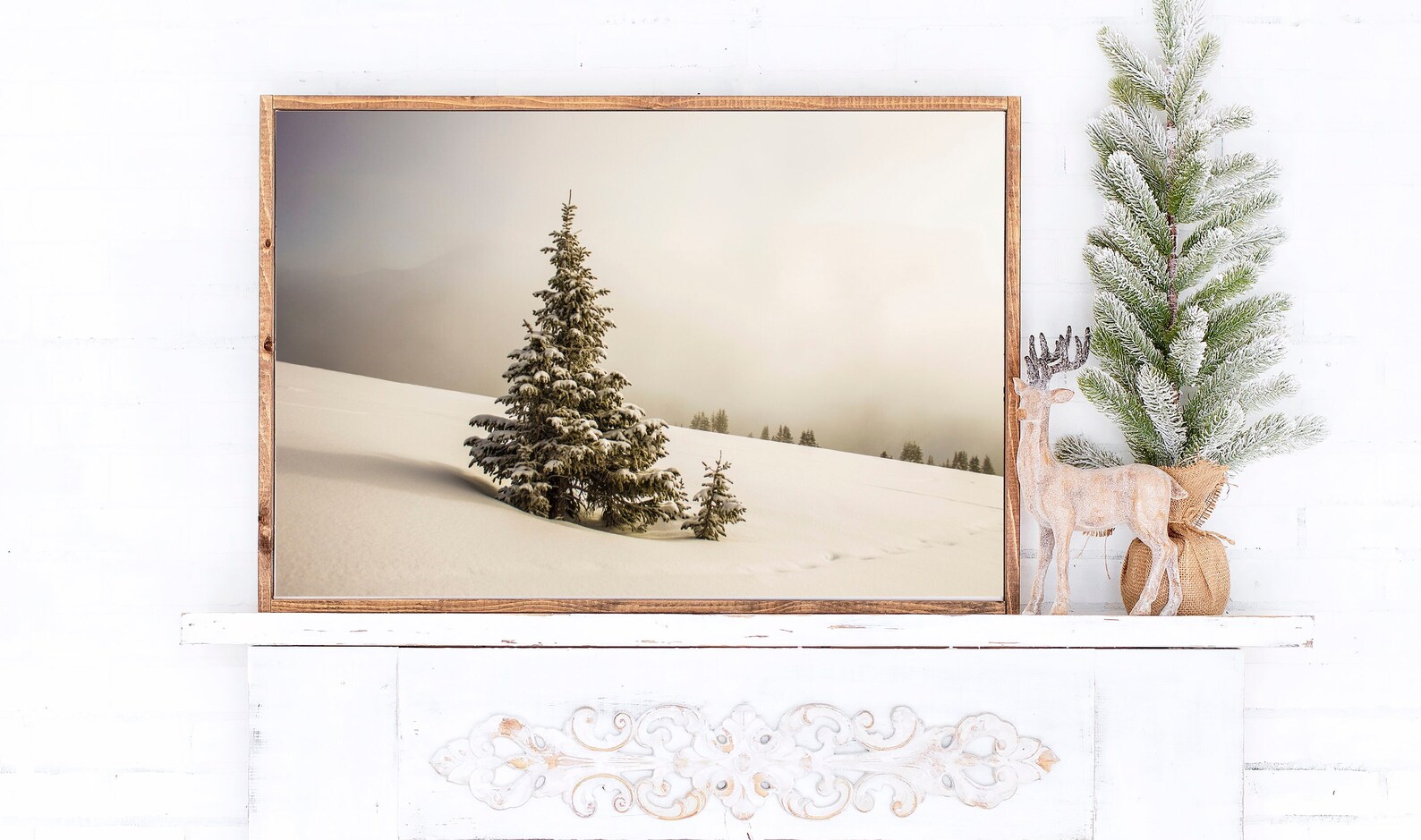Pine Tree in Winter, Pine Tree Art Print, Snow Covered Trees, Landscape ...