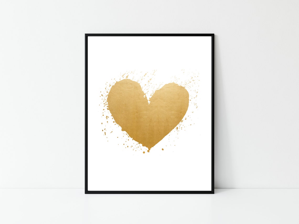 Gold Heart Art Print, Modern Art Print, Wall Art, Home Decor, Printable ...