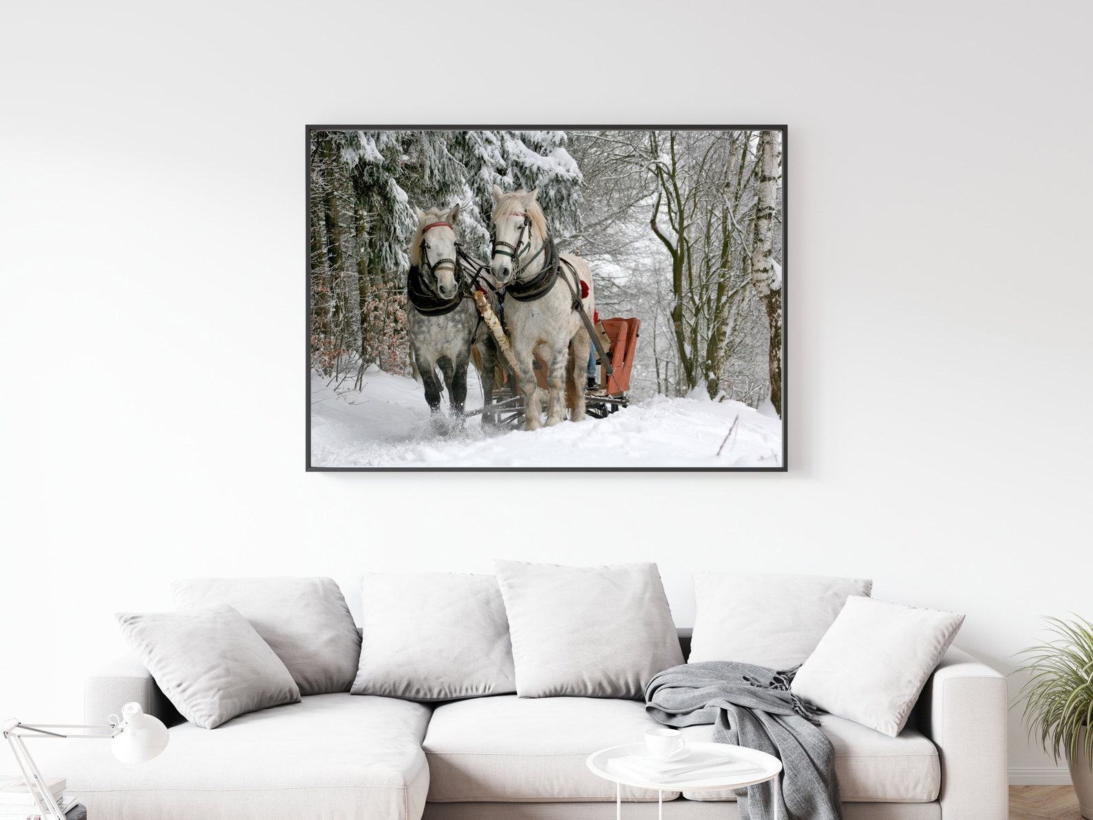 Horse Drawn Sleigh, Large Wall Art, Horse Art Print, Large Canvas Art ...