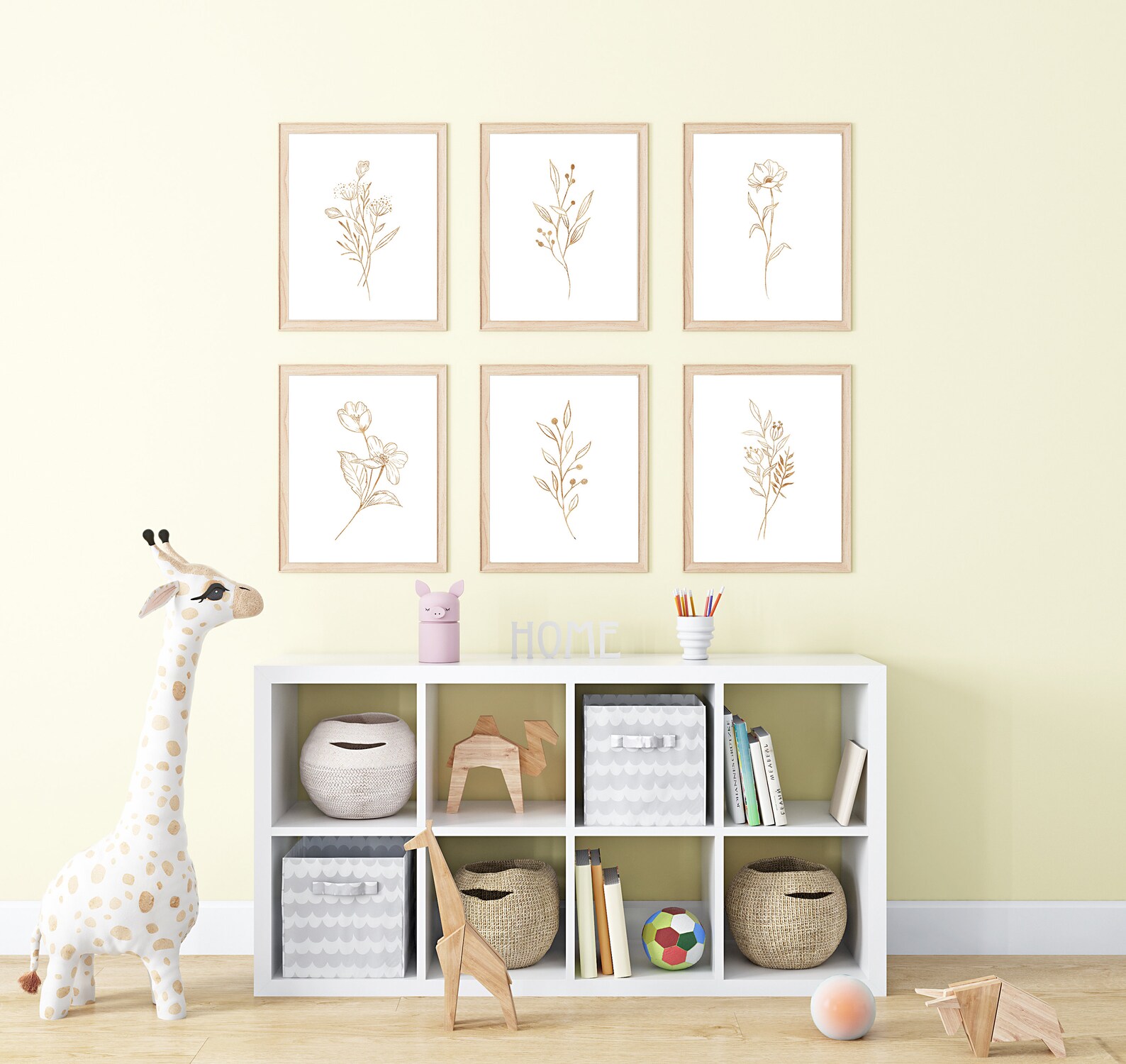 Gold Botanical Art Prints, Printable Wall Art, Set of 6, Gold Floral ...