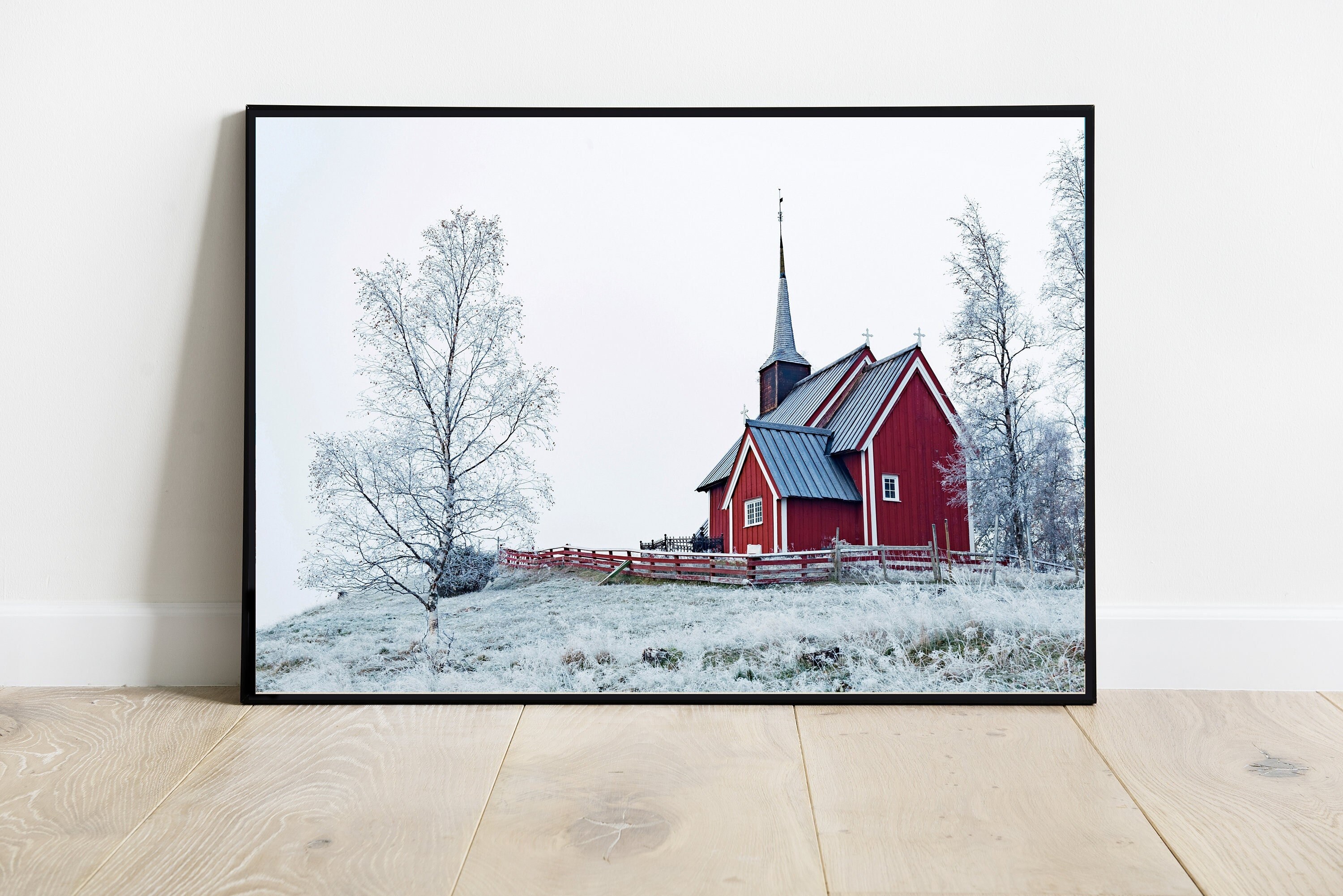 Country Church Art Print, Red Church in Winter, Farmhouse Decor, Wall ...