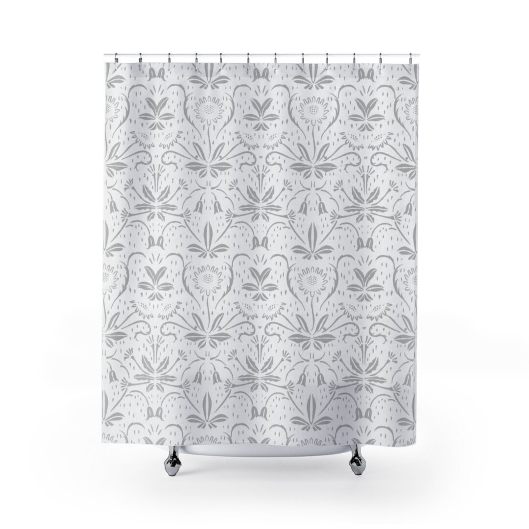 Grey Floral Print Shower Curtain, Bathroom Decor, Home Decor - Etsy