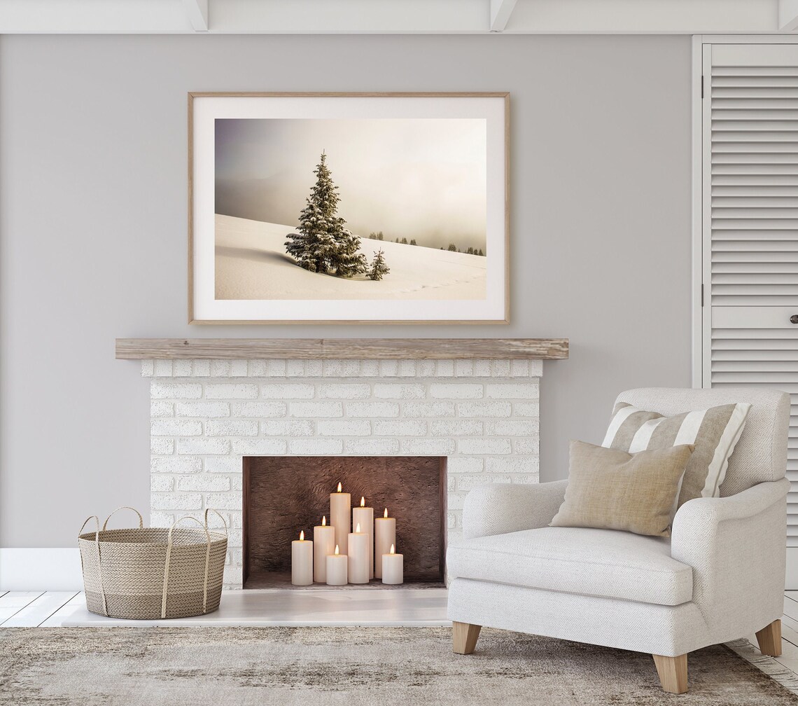 Pine Tree in Winter, Pine Tree Art Print, Snow Covered Trees, Landscape ...