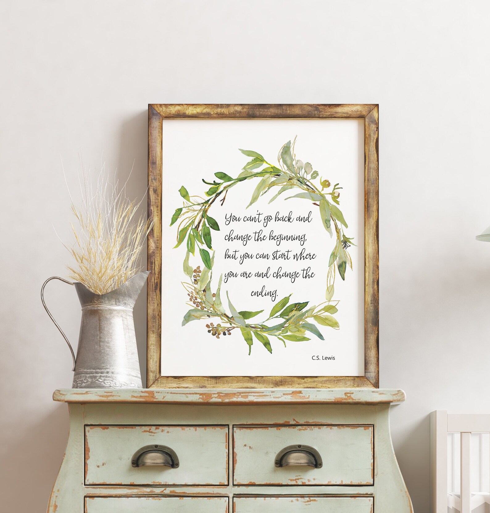 Inspirational Quote Art Print, Printable Wall Art, Watercolor Wreath ...
