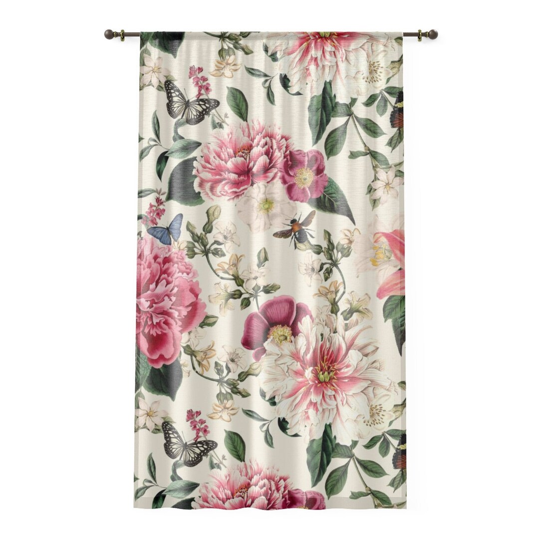 Sheer Window Curtain, Floral Print Window Curtain, Nursery Curtain ...