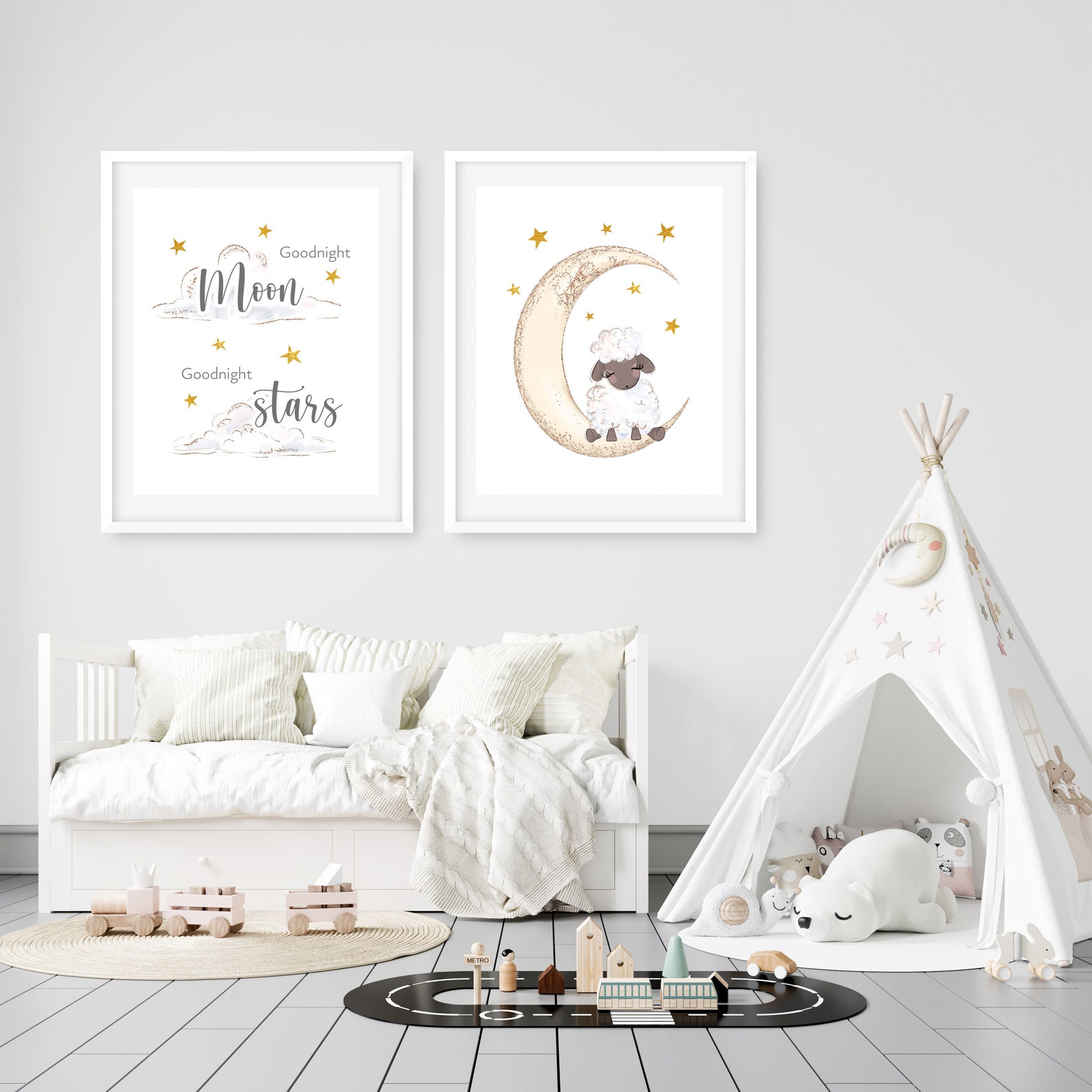 Goodnight Moon Art Print, Goodnight Stars, Nursery Wall Art, Kid's Room ...