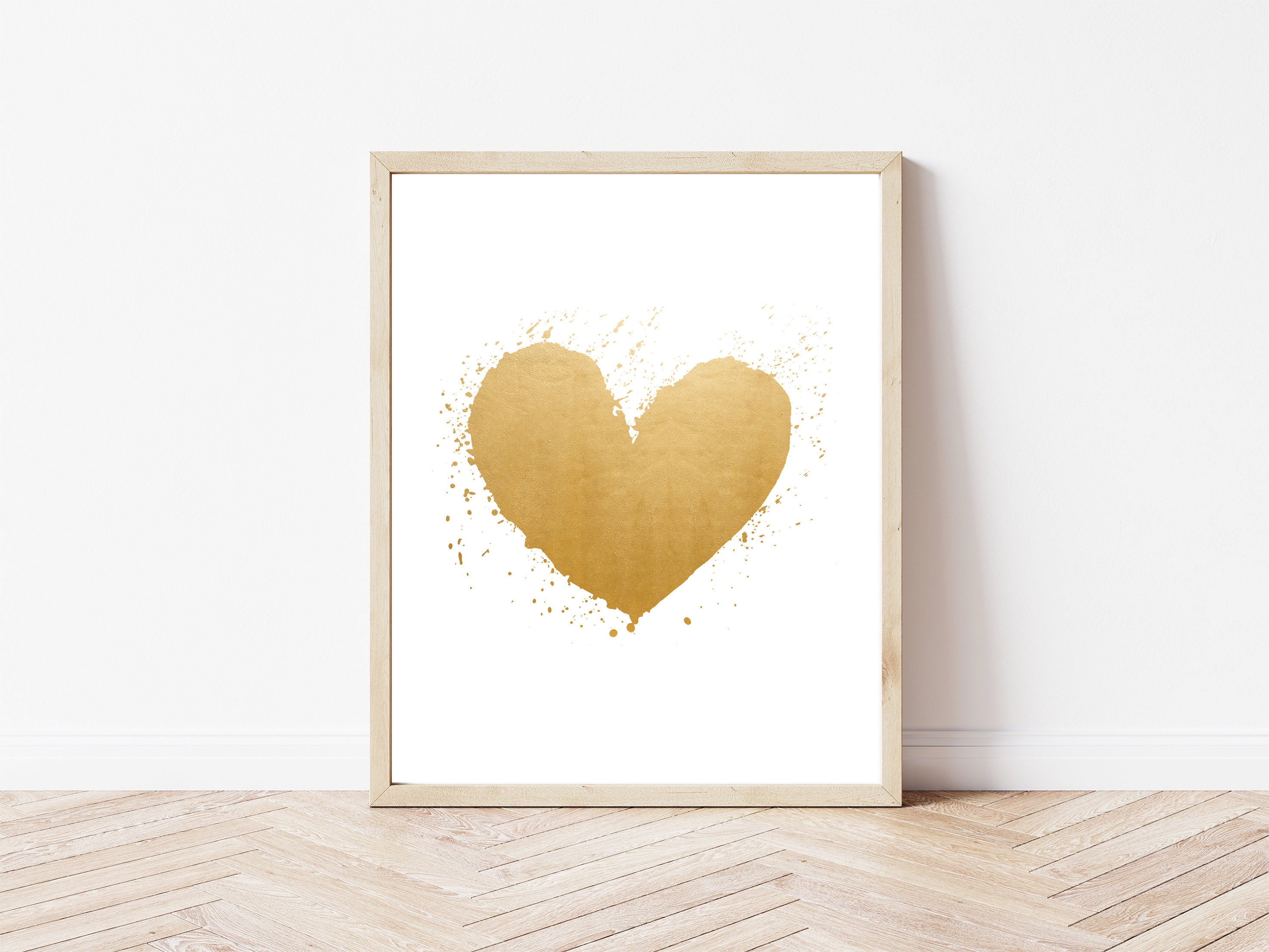 Gold Heart Art Print, Modern Art Print, Wall Art, Home Decor, Printable ...