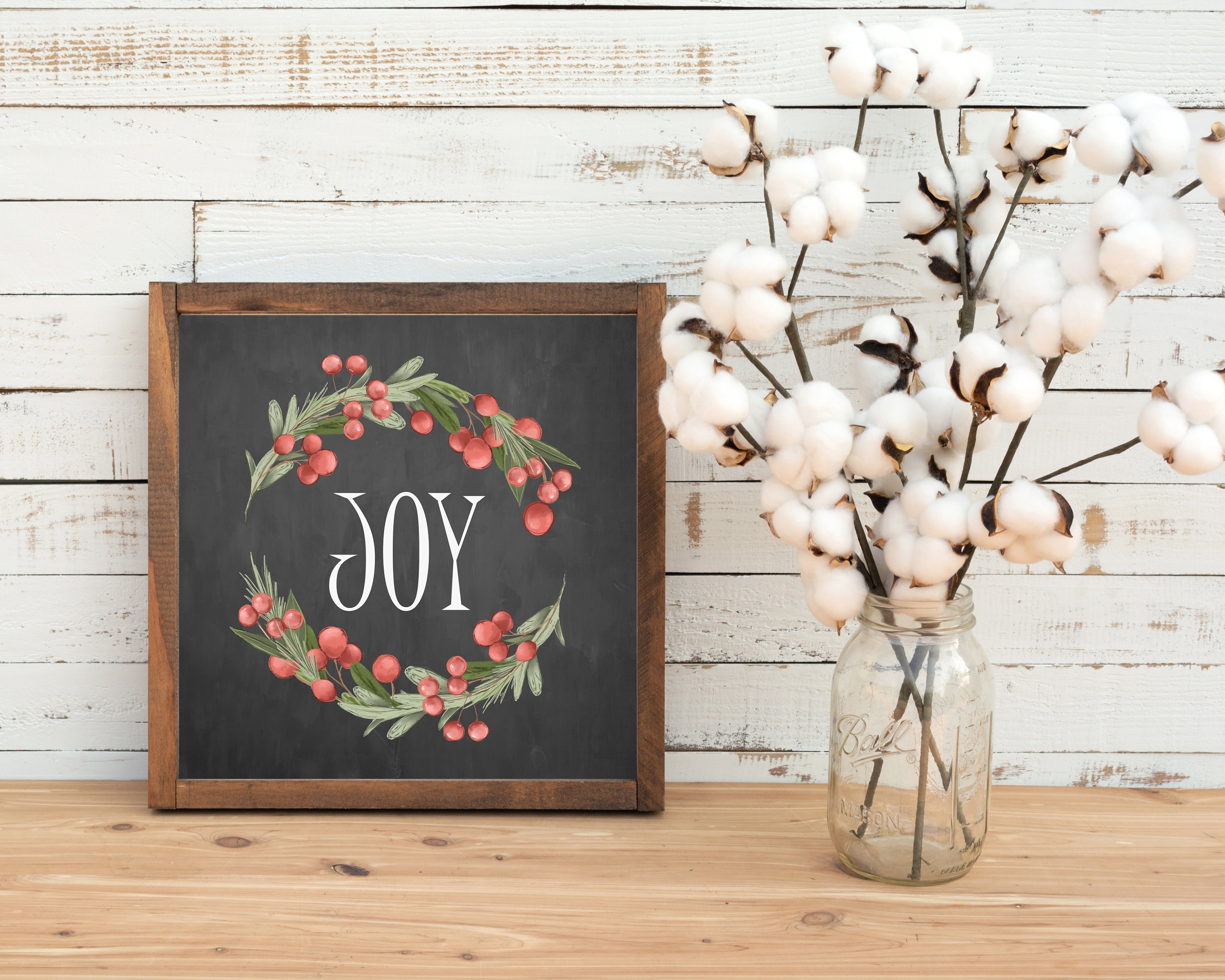 Printable Christmas Wall Art Joy Wreath Christmas Home - Etsy