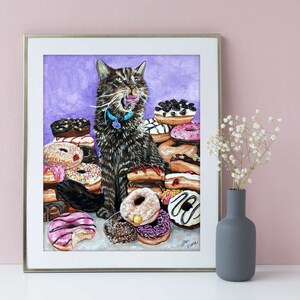Cat and Donut Art - Brown Tabby Stacks of Doughnut Art - Sprinkle Donut ...