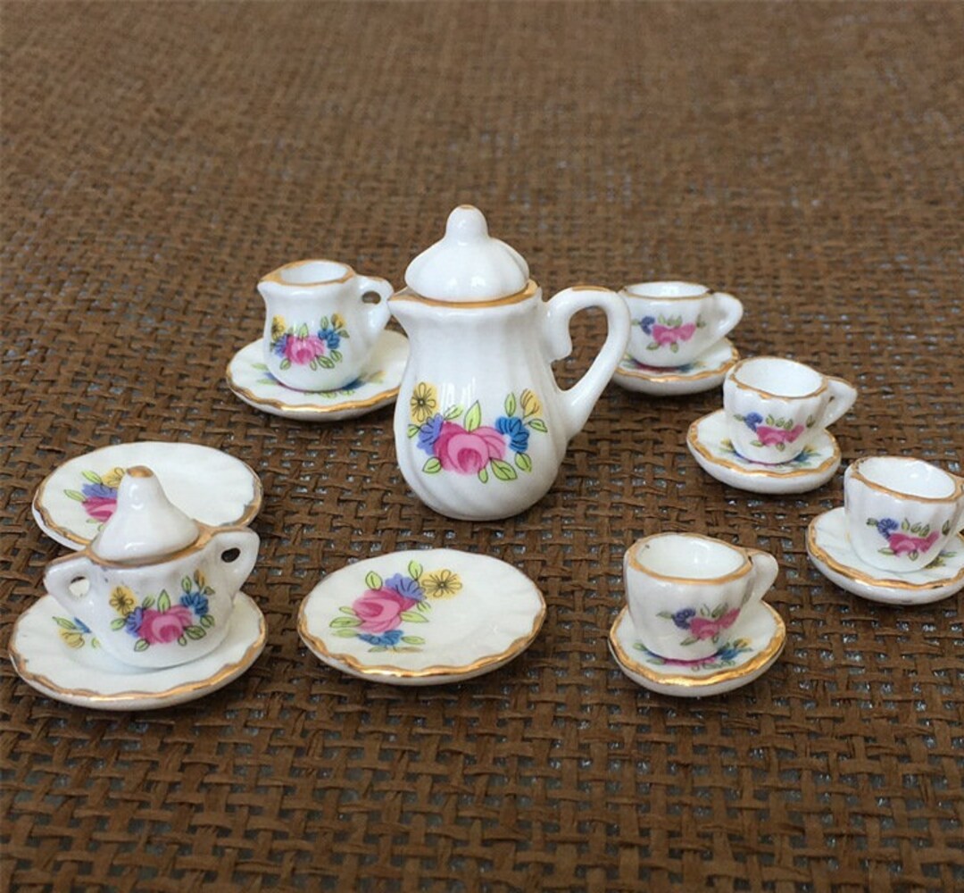 Dollhouse Miniature Ceramics Tea Set Modern Doll House Decor - Etsy