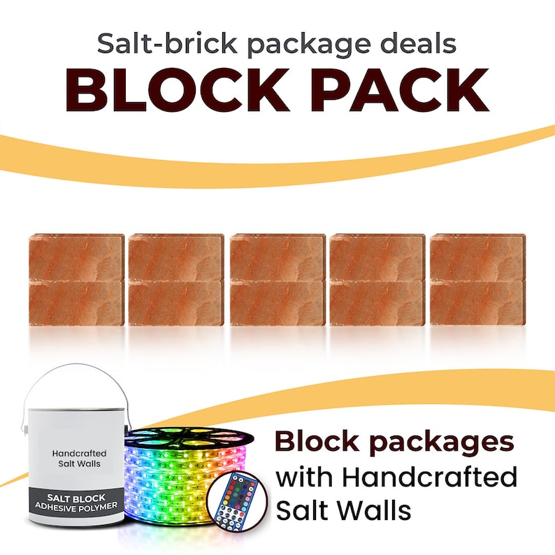 Himalayan Salt Bricks With LED Lights & Adhesive: Complete Wall Set - Etsy