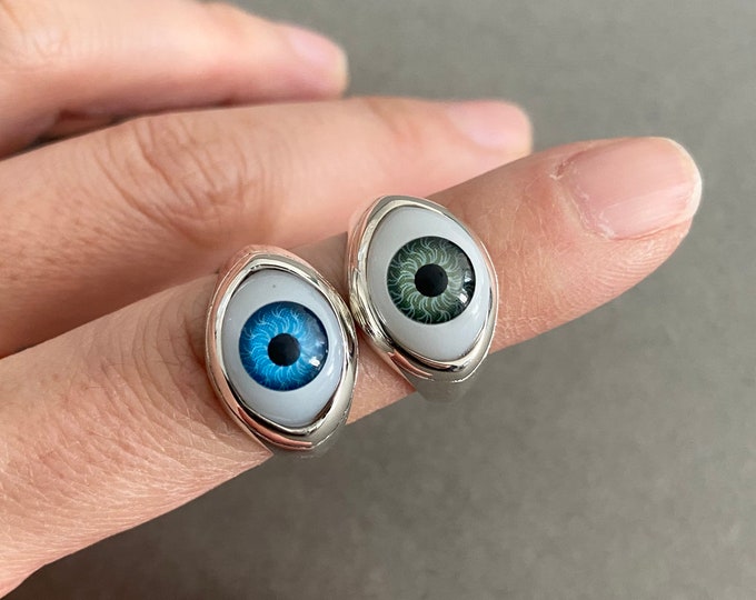 Green Prosthetic Eye Ring - Esoteric Sterling Silver Eyeball Ring With ...