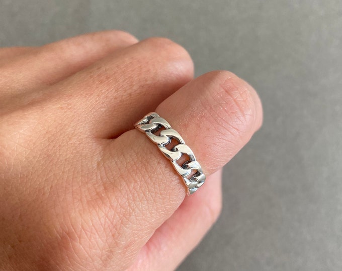 Sterling Silver Round Link Ring, Boho Ring, Stackable Ring, Silver Ring ...