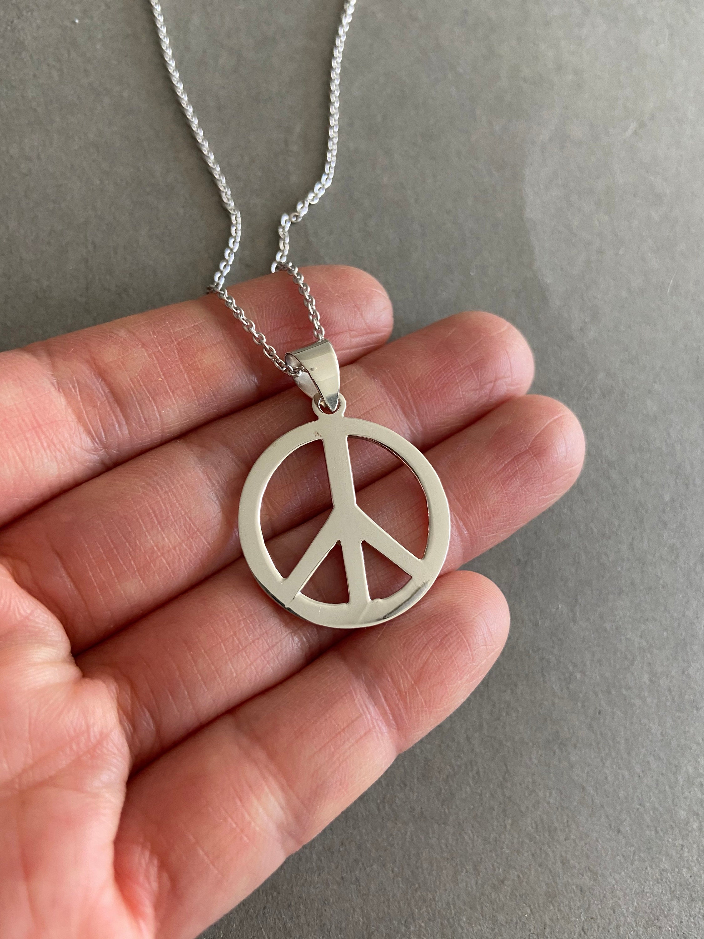 Silver Peace Sign Necklace Sterling Silver | Etsy