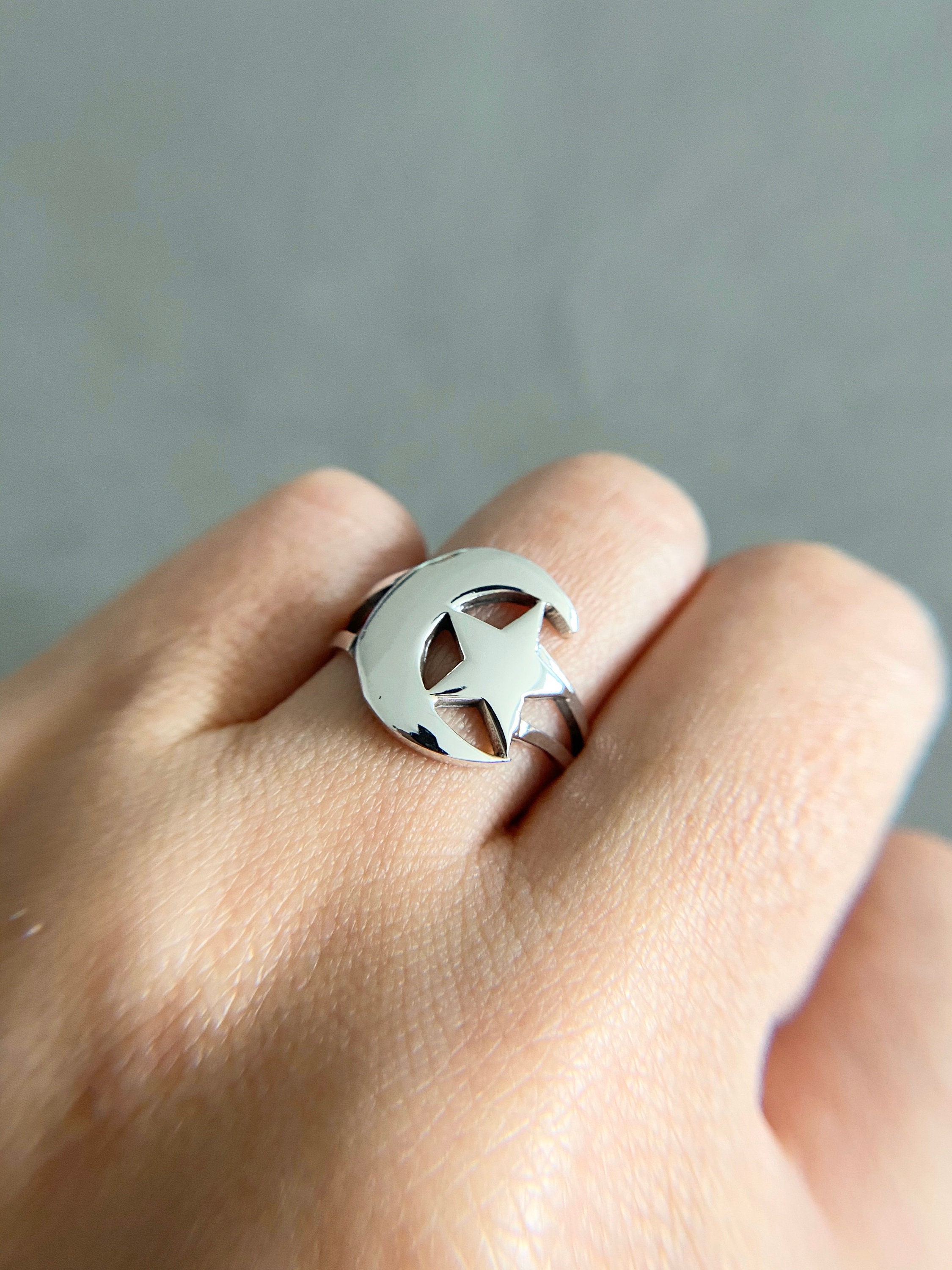 Sterling Silver Crescent Moon and Star Rings - Sterling Silver - Etsy