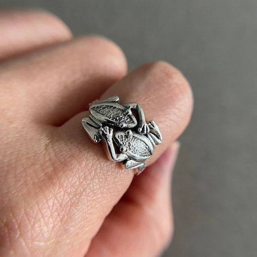 Double Frog Ring With Gemstone Sterling Silver Frogs Ring - Etsy