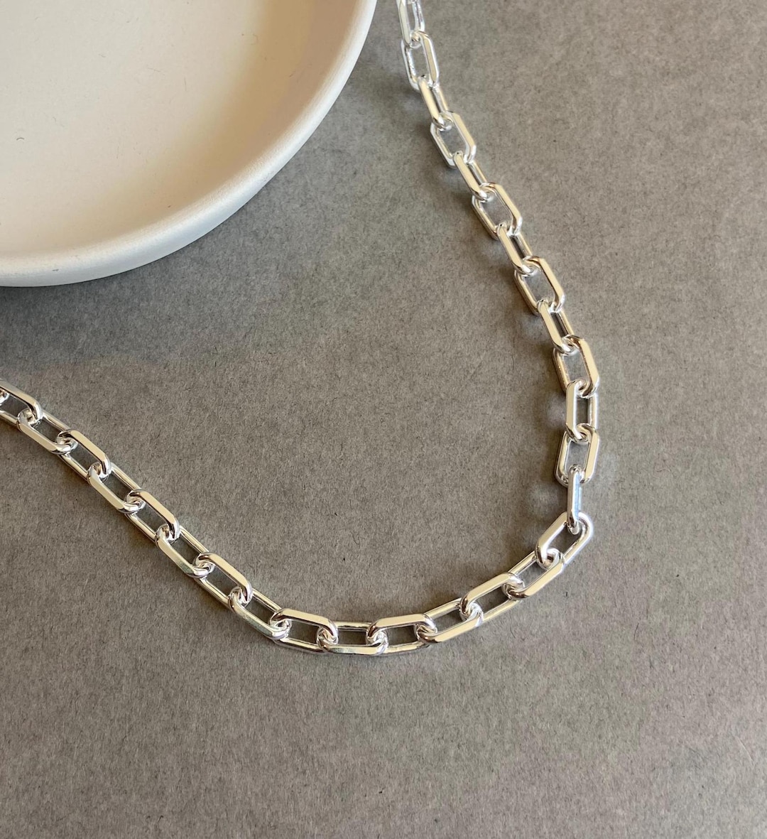 Silver Paper Clip Chain Necklace, Link Chain Necklace, Chunky Necklace ...