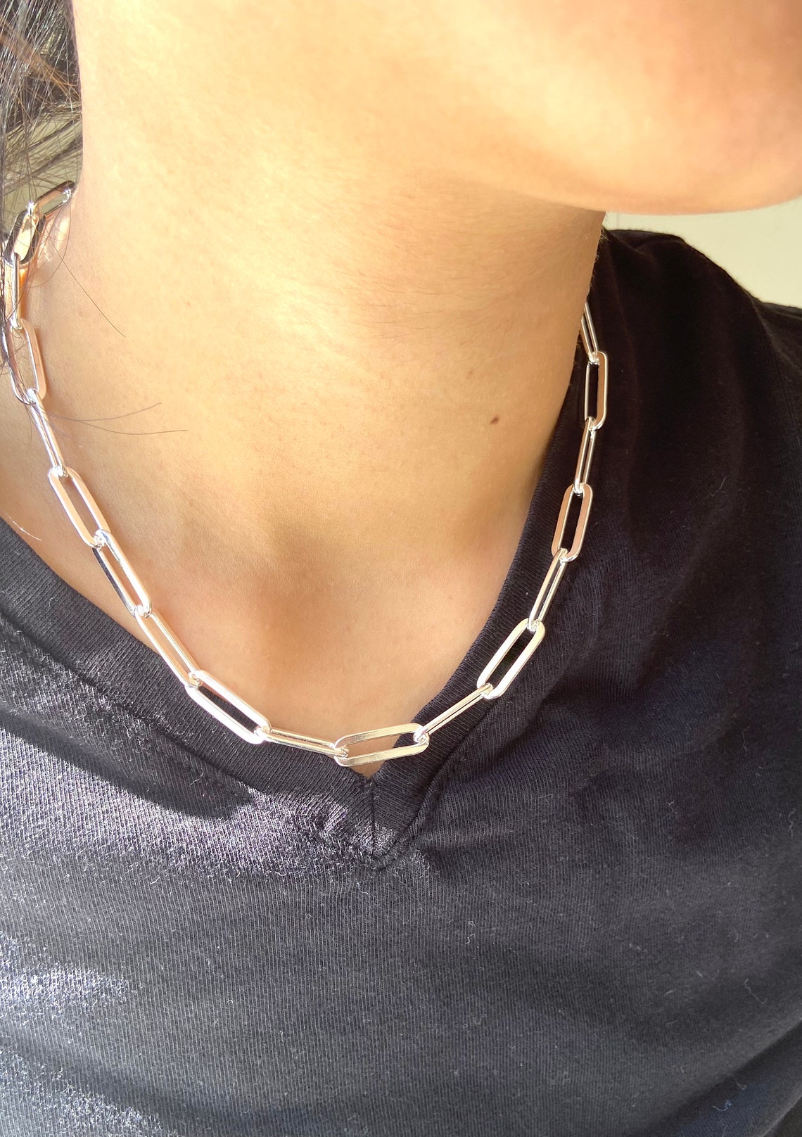 Sterling Silver FLAT Thick Paperclip Chain Necklace Silver | Etsy