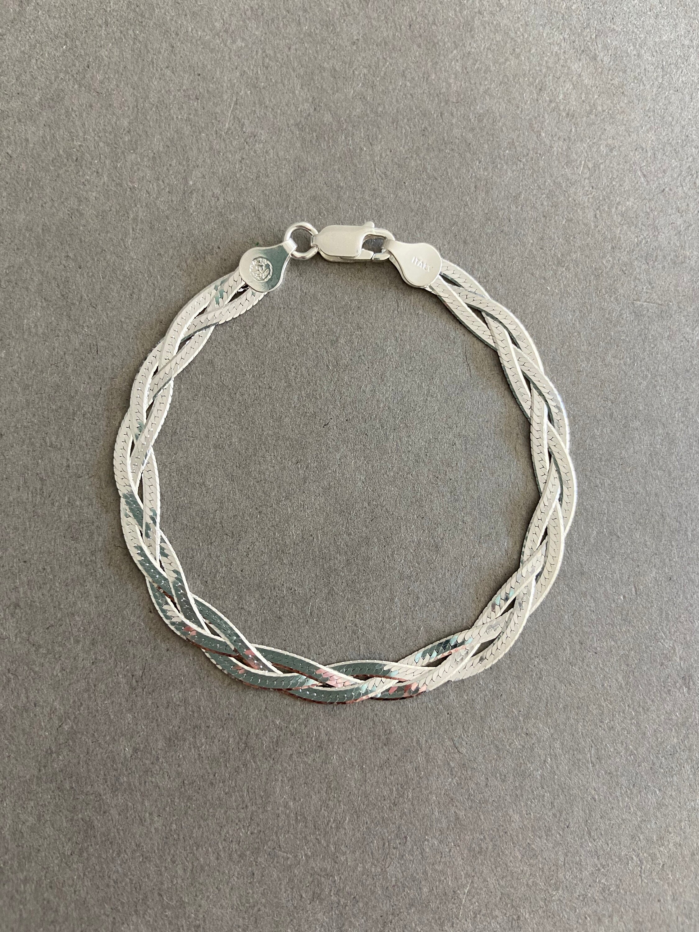 Sterling Silver Herringbone Triple Twisted Chain Bracelet - Etsy