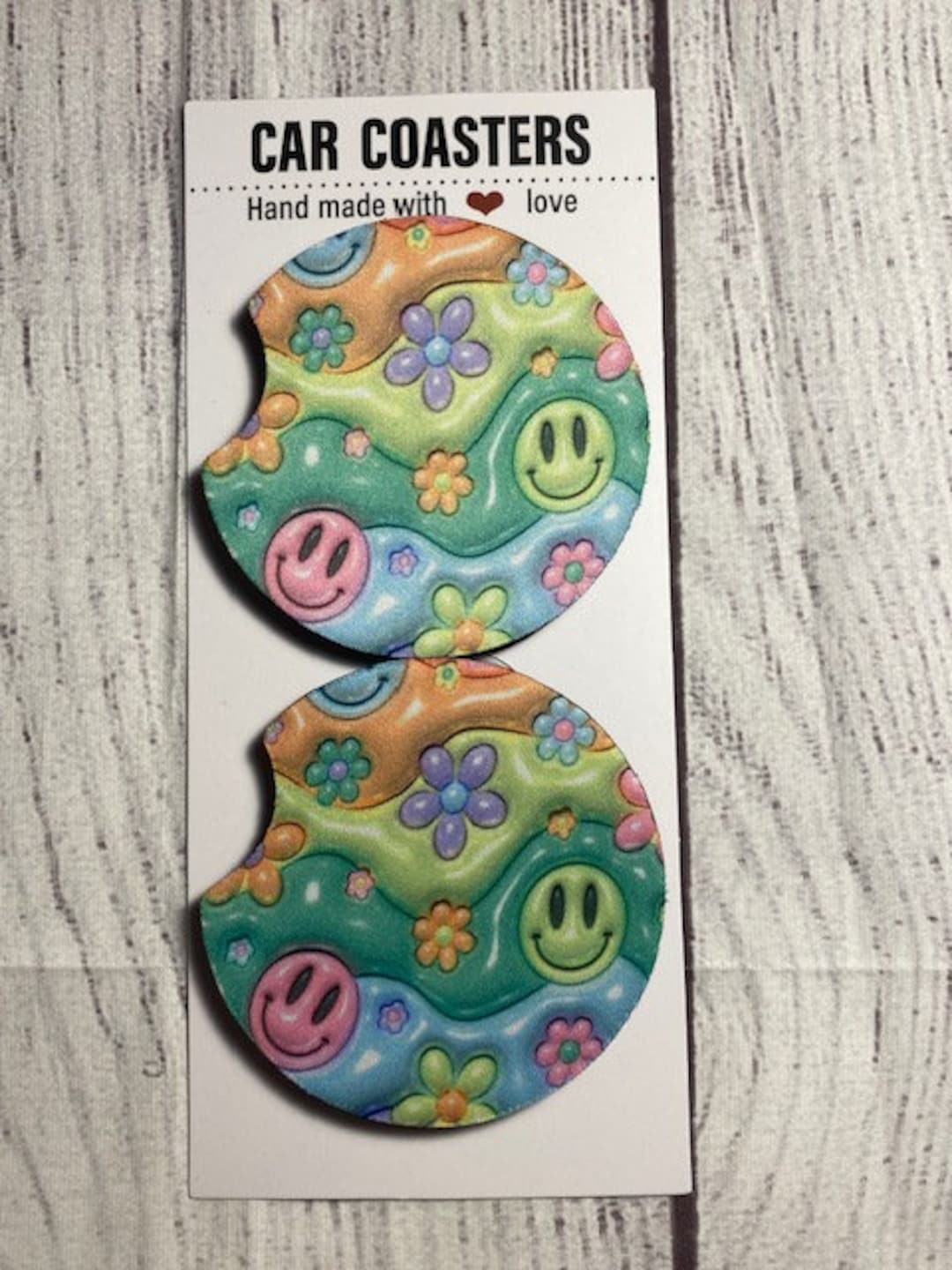 Retro Smiley Face Car Coasters Gifts for Her Coaster in Set of 2 - Etsy