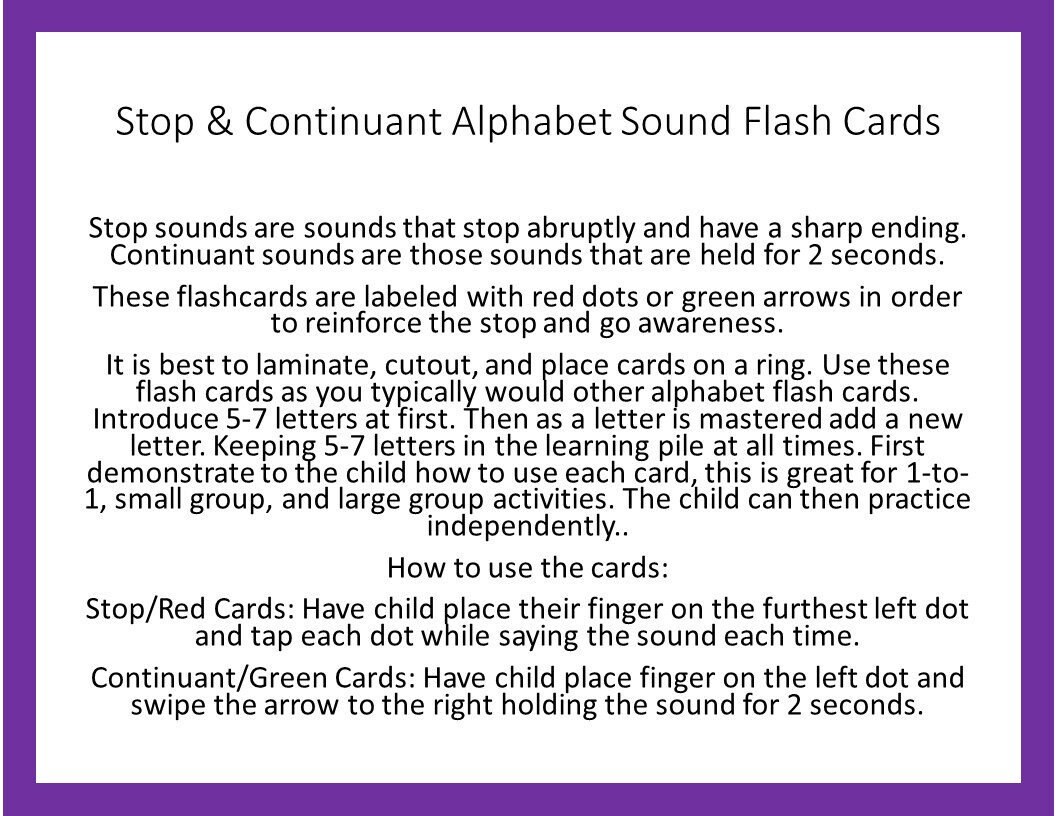 Alphabet Flash Cards Stop & Continuant Sound for Toddlers Preschoolers ...