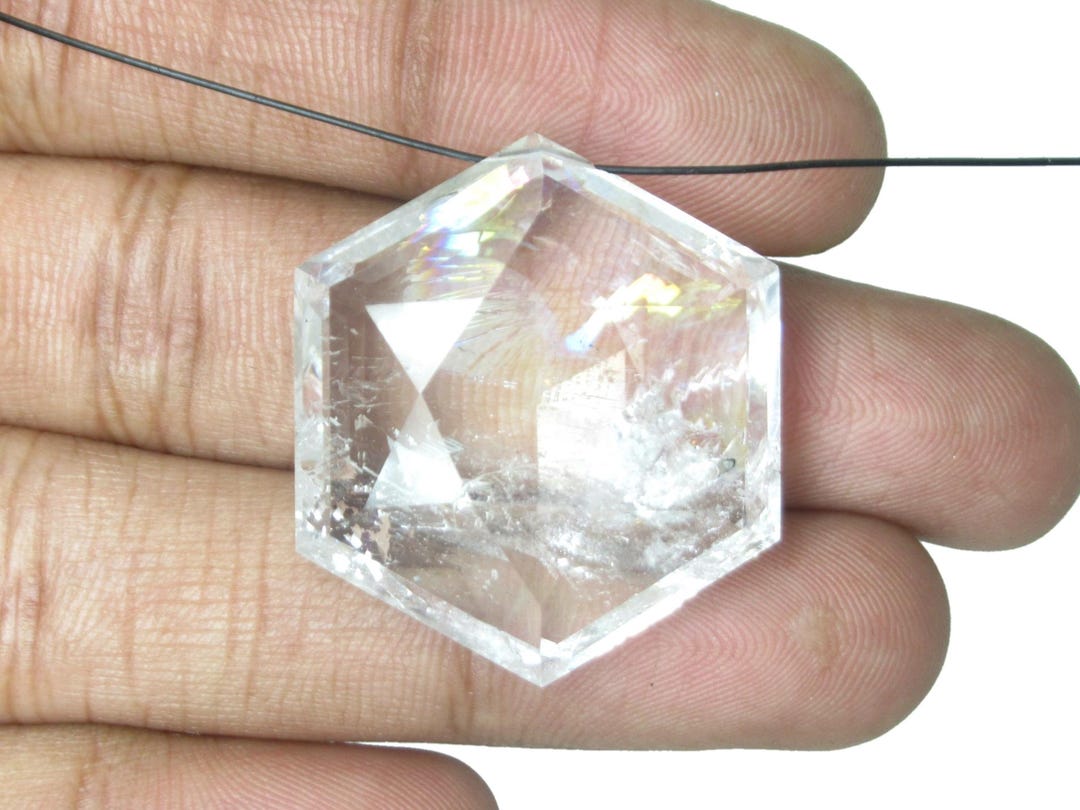 Hexagon-shape: Natural Rainbow Fire Crystal Quartz Gemstones, Faceted ...