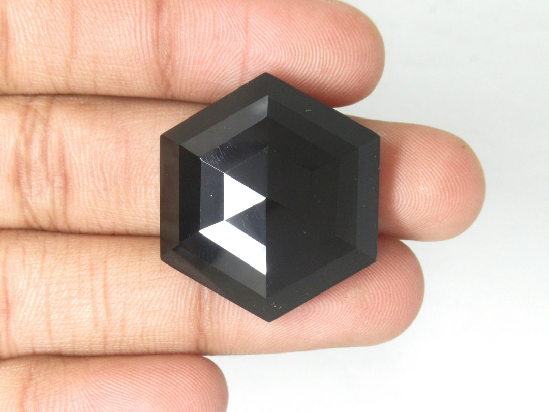 Natural Obsidian Gemstone, Hexagon Shape Cabochon Faceted Cut Gemstone ...