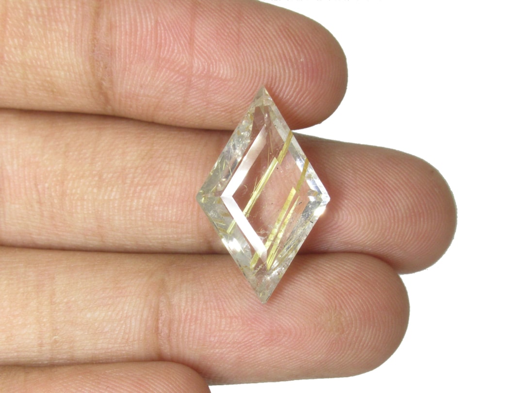 Natural Rutilated Quartz Gemstones, Rhombus Shape Faceted Cut Golden ...
