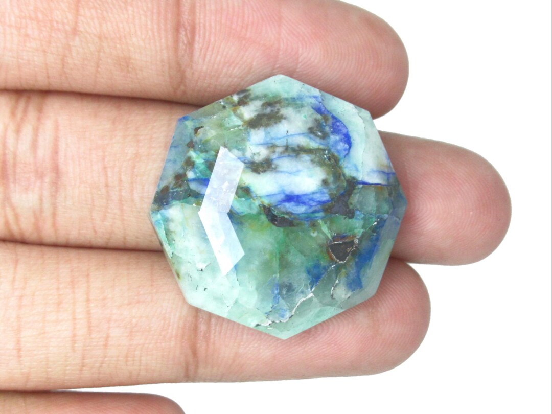 Natural Azurite Gemstone, Octagon Shape Cabochon Faceted Cut Blue ...