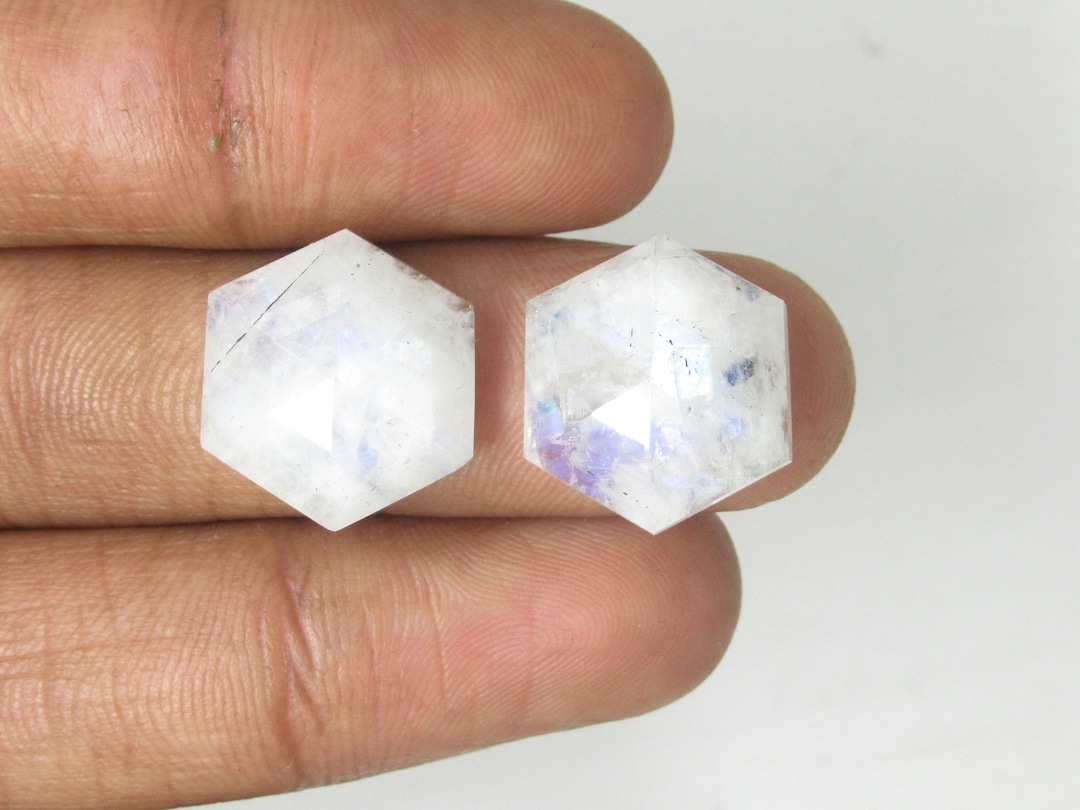 Natural Rainbow Moonstone Gemstones, Hexagon Shape Gemstones, Faceted ...