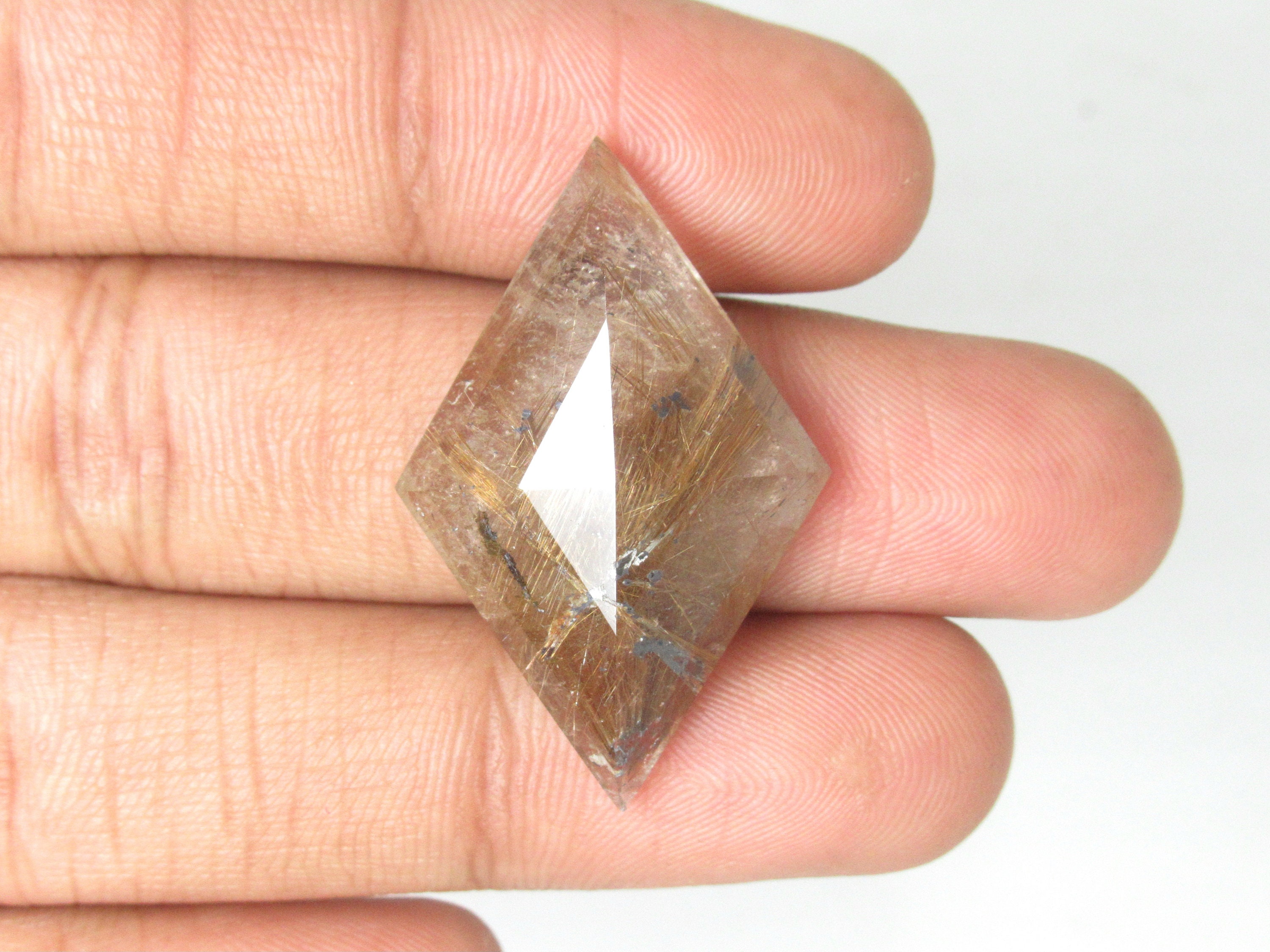 Natural Rutilated Quartz Gemstones, Rhombus Shape Cabochon Faceted Cut ...