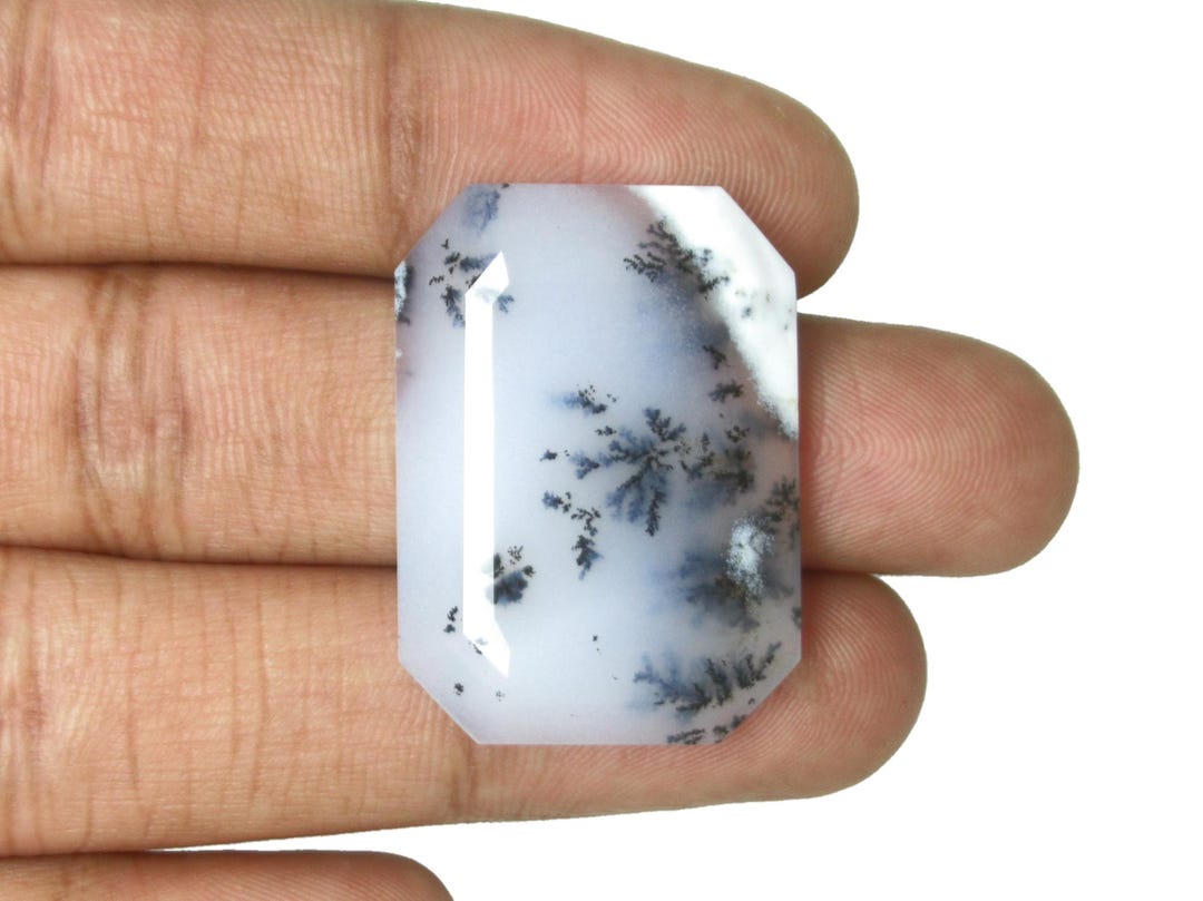 Natural Dendritic Agate Gemstones, Emerald-cut-shape, Faceted-cut ...