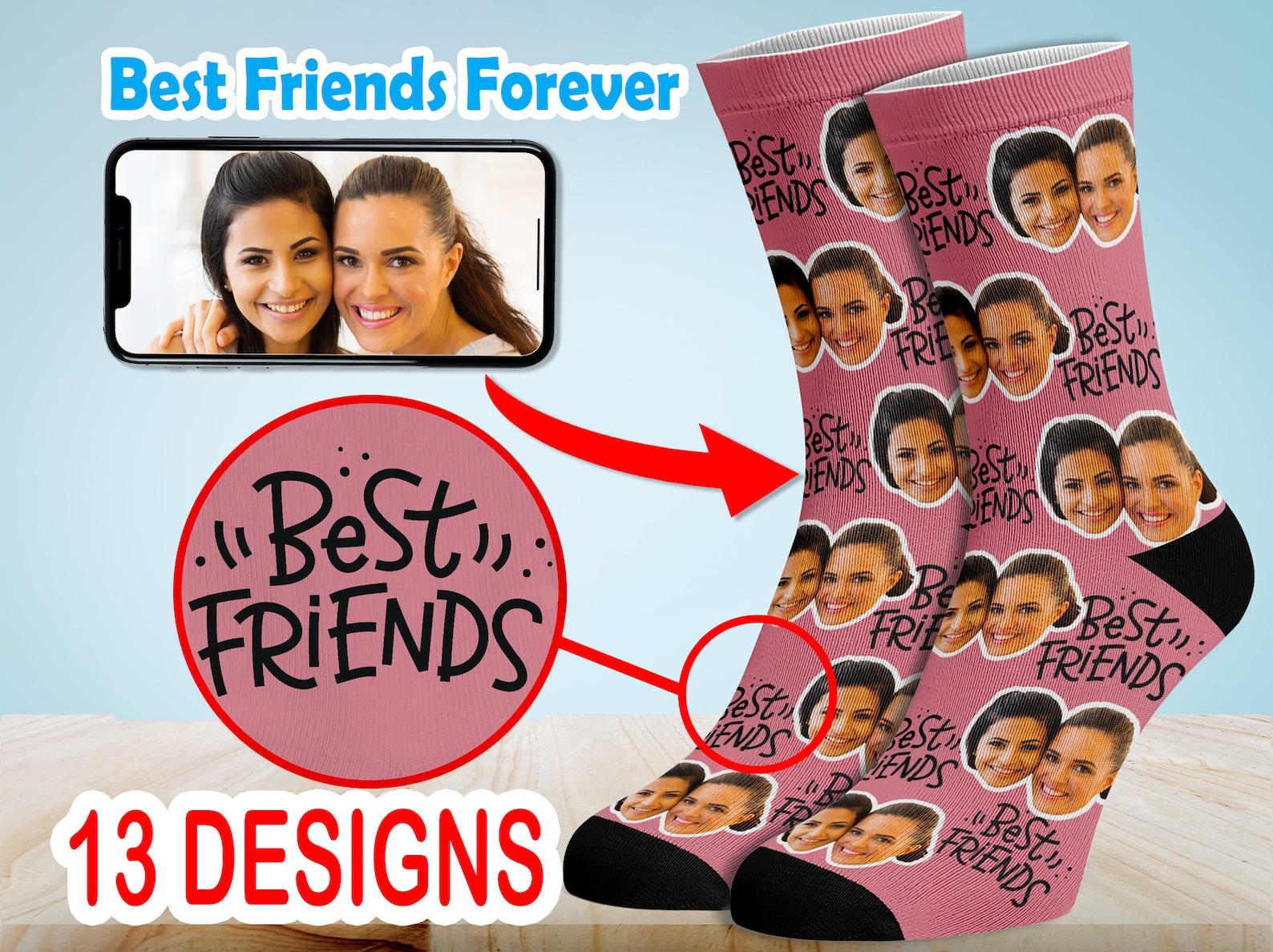 Bff Custom Gifts Custom BFF Face Sock Best Friend Socks BAE - Etsy