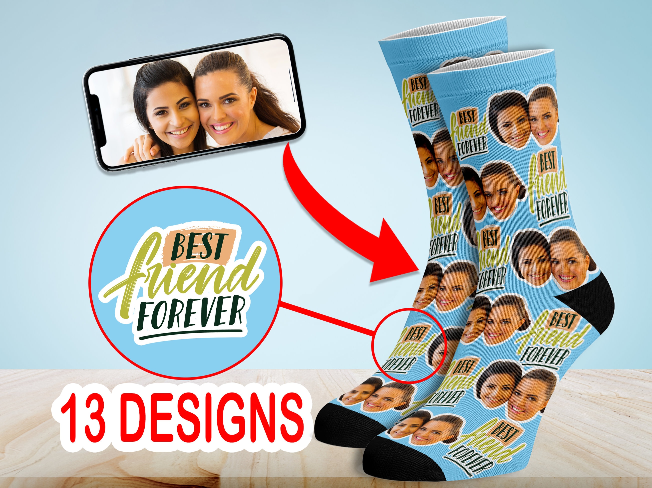 Bff Custom Gifts Custom BFF Face Sock Best Friend Socks BAE | Etsy