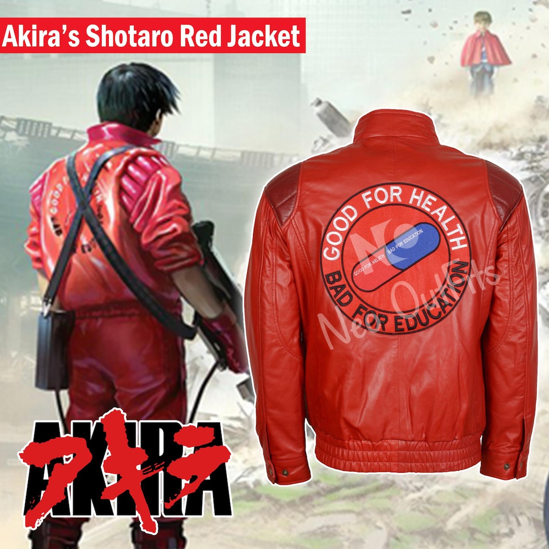 Akiras Shotaro Kaneda Capsule Red Leather Jacket Akiras Biker Coat for ...