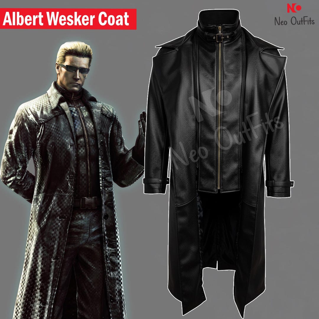 Handmade Albert Wesker Cosplay Black Faux Leather Trench Coat - RE5 ...