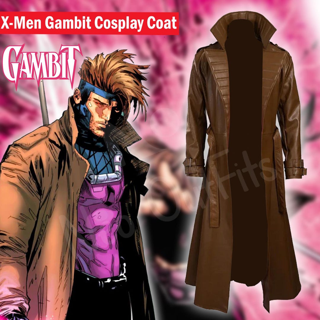 New X-mens Gambit Handamde Super Hero Cosplay Long Trench Coat Genuine ...