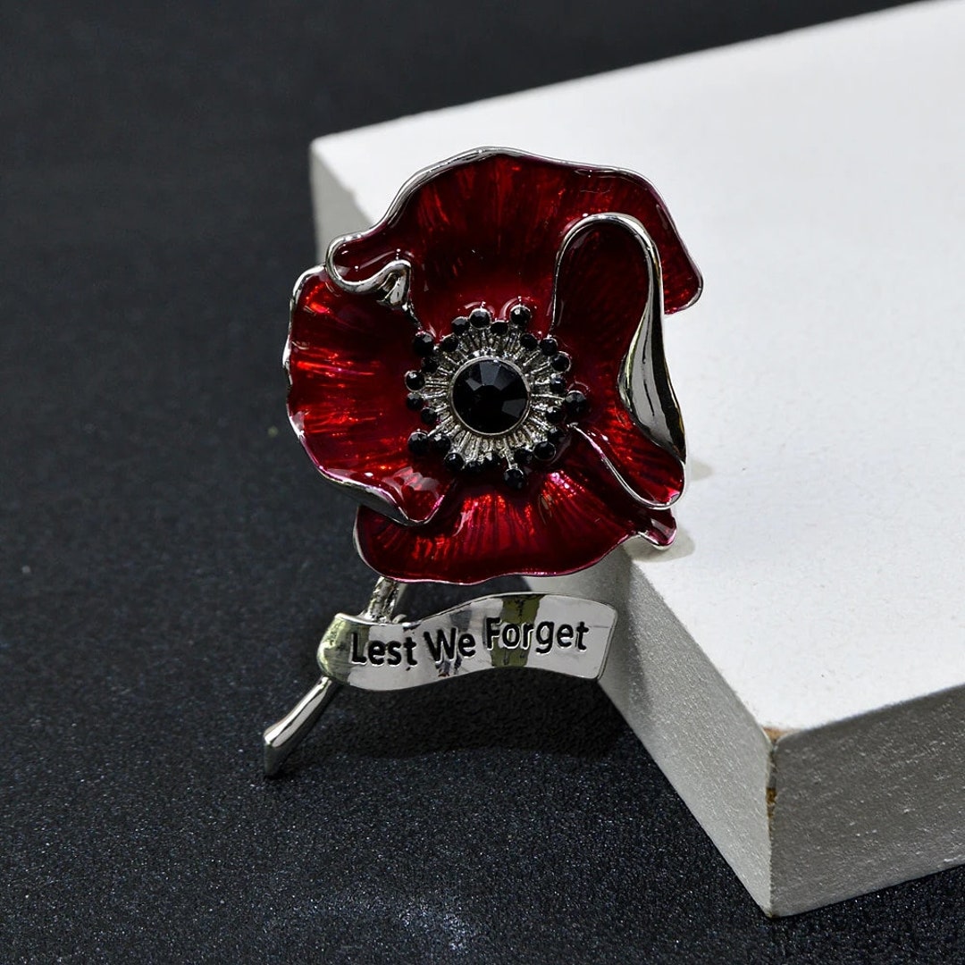 Rhinestone Poppy Flower Brooch for Women lest We Forget Letter Pin Red ...