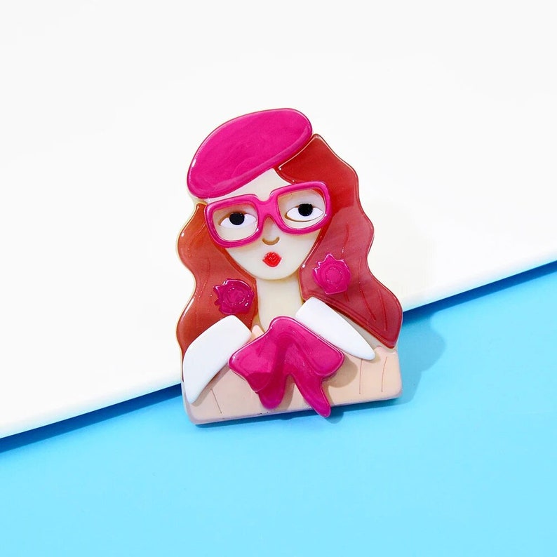 Beautiful Cute Girl Brooch for Women Acrylic Figure Pin - Etsy