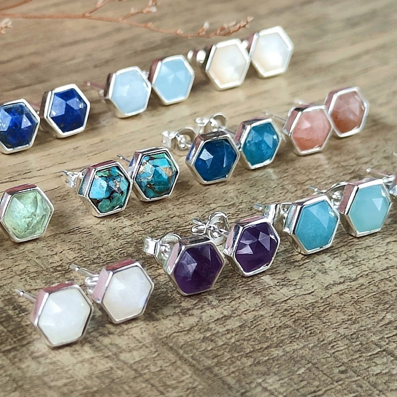 Stone Stud Earrings - Etsy