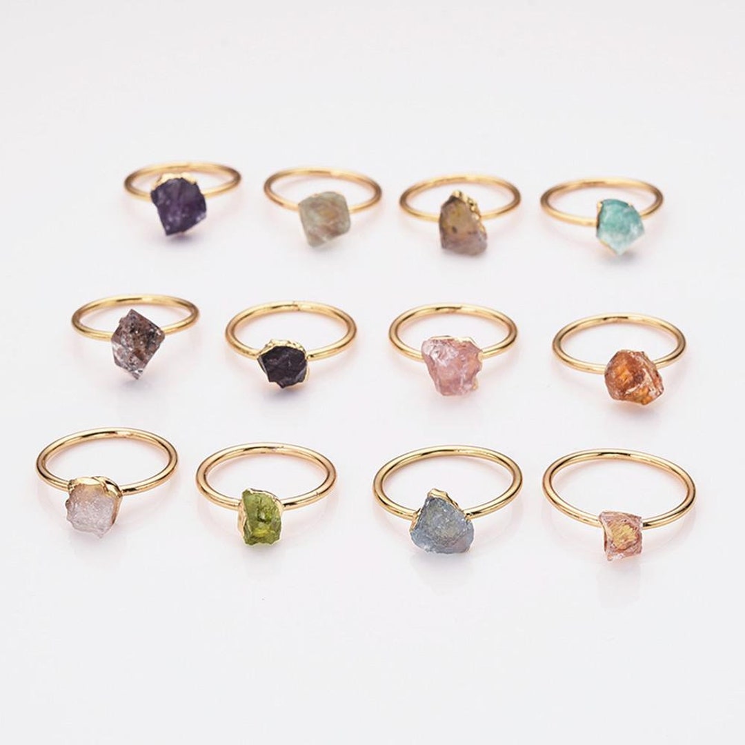 Natural Raw Gemstone Ring Gold Plated Birthstone Ring Healing Crystal ...