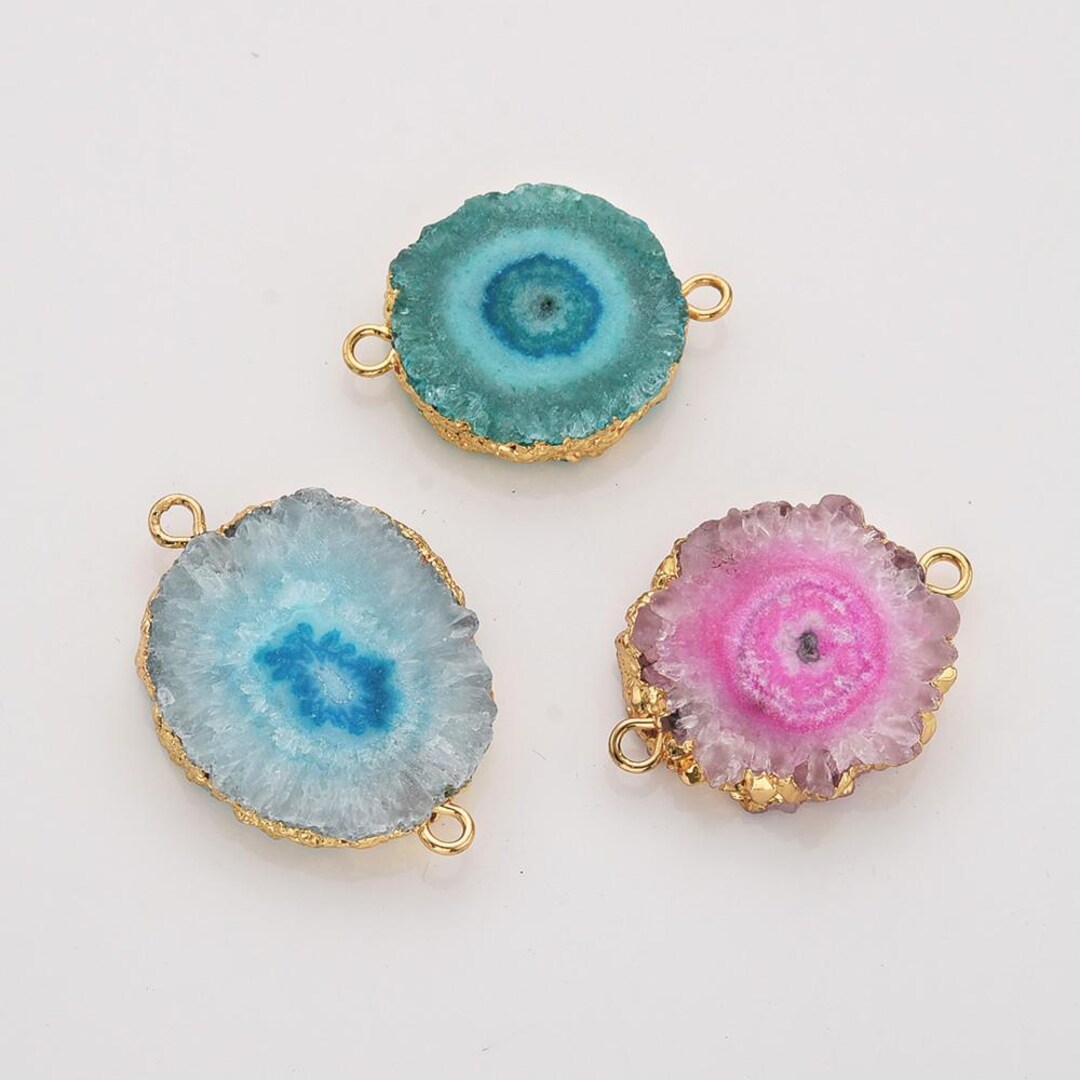 Dyed Rainbow Solar Quartz Slice Connector Gold Plated Solar Quartz ...