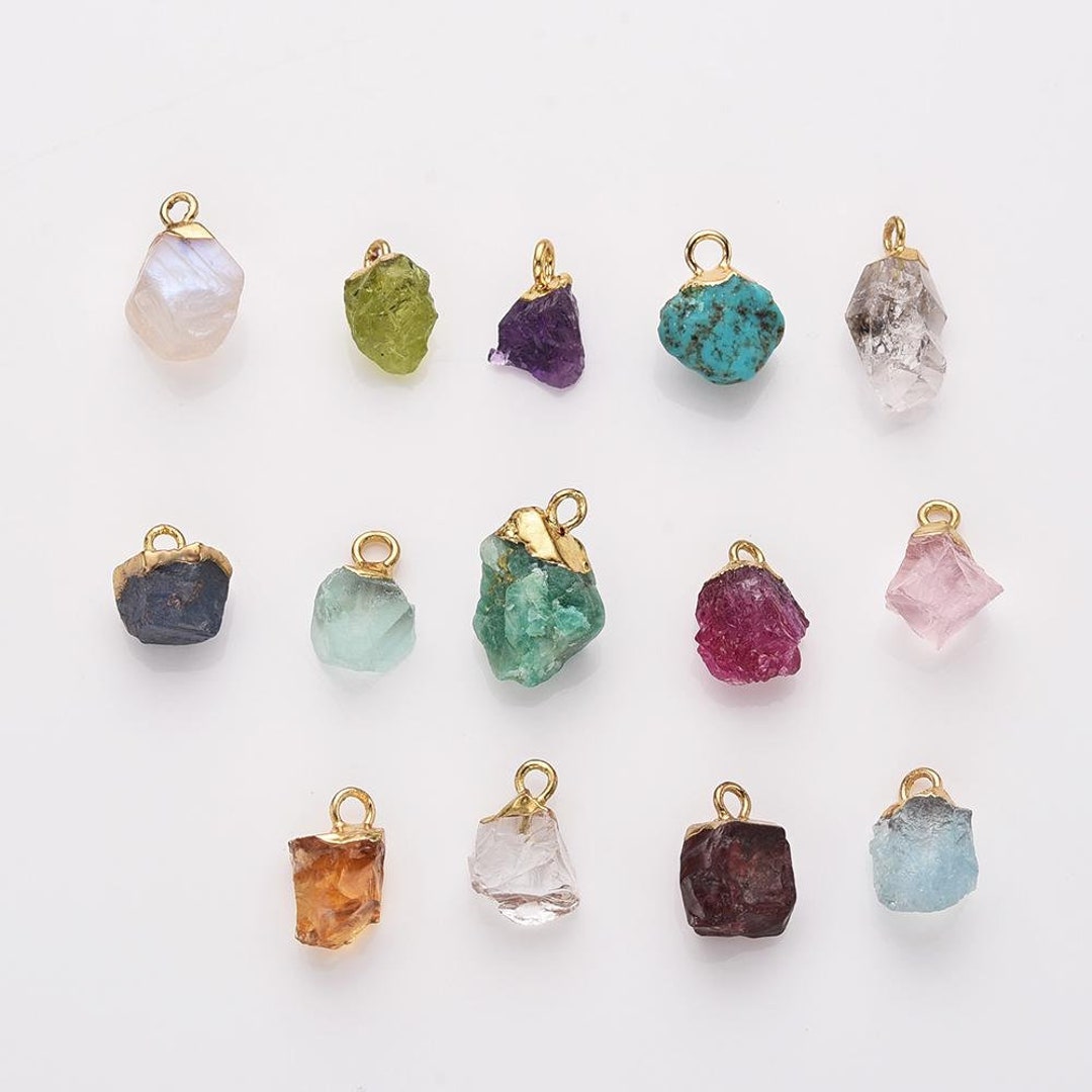 Raw Gemstone Charm Gold Plated Birthstone Charm Healing Crystal Charm ...